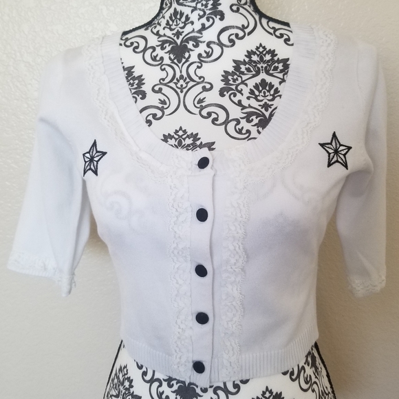 Sourpuss | Sweaters | Rockabilly Pinup Sourpuss White Cardigan | Poshmark